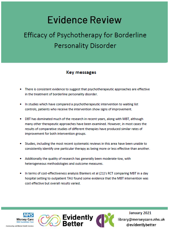 Psychotherapy interventions for Borderline Personality Disorder ...